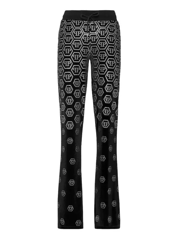 Philipp Plein Monogram-embellished Velvet Trousers - Black