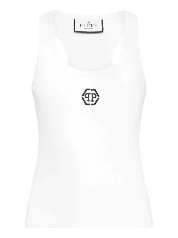 Philipp Plein Ribbed Tank Top With Hexagon Logo - White