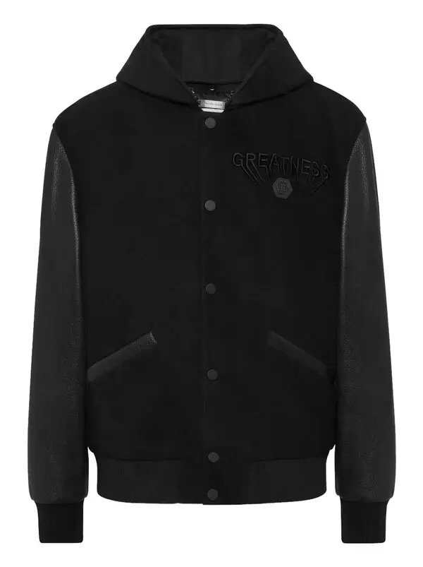 Philipp Plein Hooded Leather-sleeve Bomber Jacket - Black