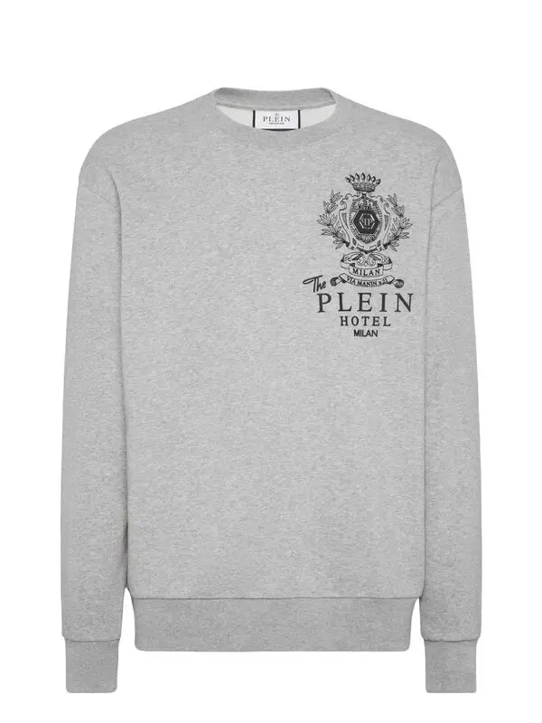 Philipp Plein Crest-embellished Cotton Sweatshirt - Grey