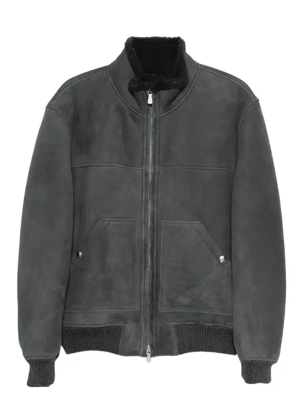 Eleventy Zip-front Shearling Jacket - Grey