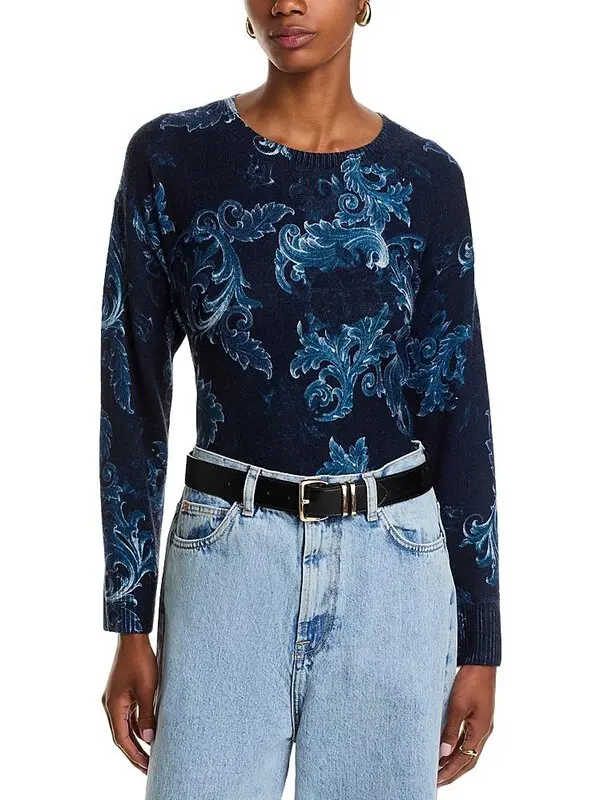 Bloomingdale'S Printed Floral Crewneck Sweater - Peacoat/blue