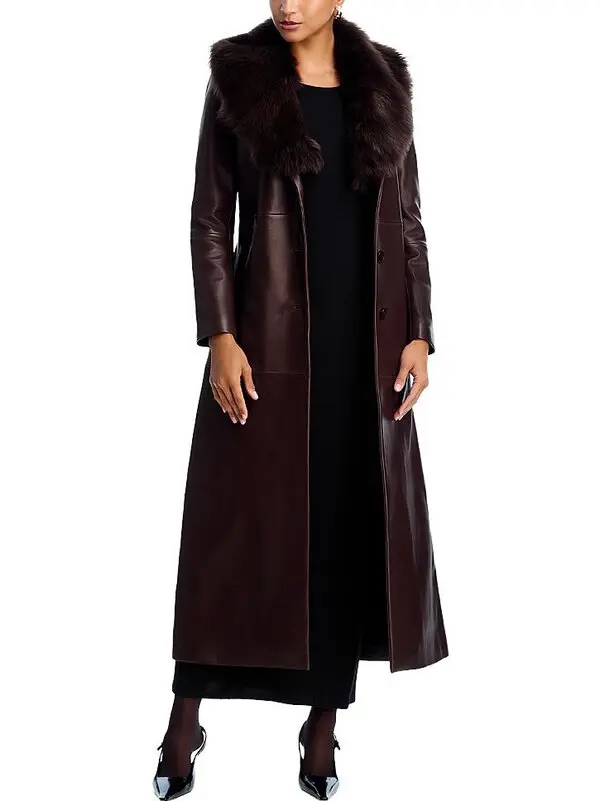 Nour Hammour Leather Shearling Dakota Coat - Rich Brown