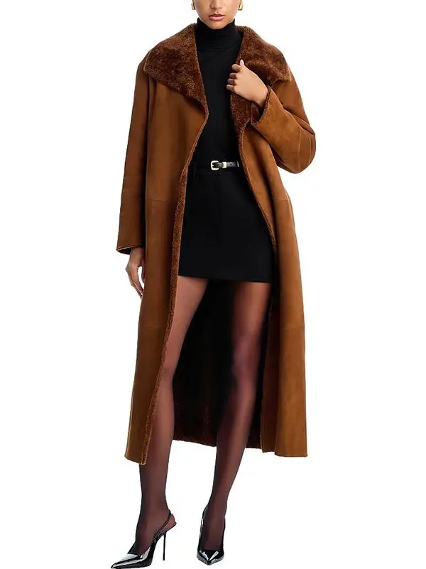Nour Hammour Reversible Lambskin Shearling Long Coat - Toffee