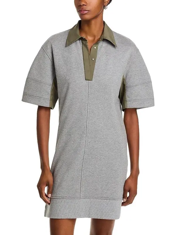 3.1 Phillip Lim Short Sleeve Rip Stop Polo Shirt Dress - Grey Melange