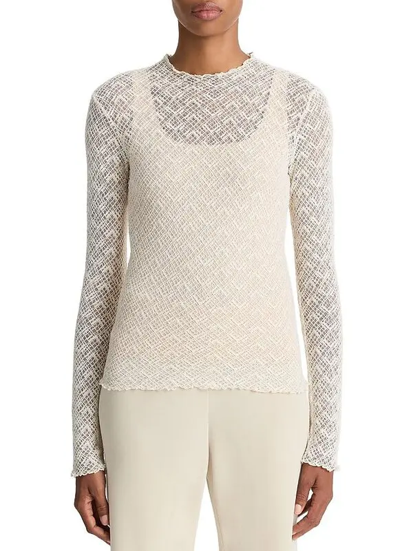 Vince Mock Neck Lace Top - Alabaster