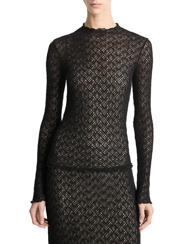 Vince Lace Mock Neck Top - Black