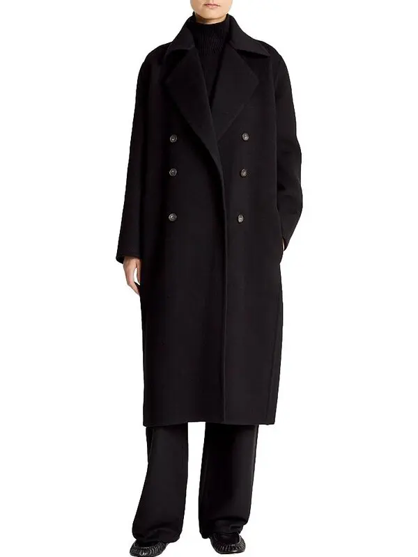 Vince Double Breasted Long Wool-blend Coat - Black
