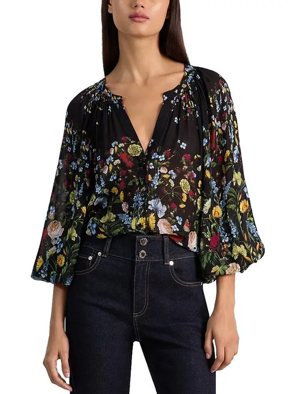 Alice + Olivia Thalia Long-sleeved Button-down Blouse - Social Hour Black