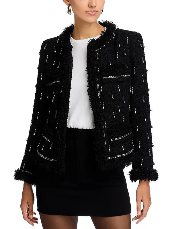 Kobi Halperin Hana Beaded Fringe Trim Jacket - Black