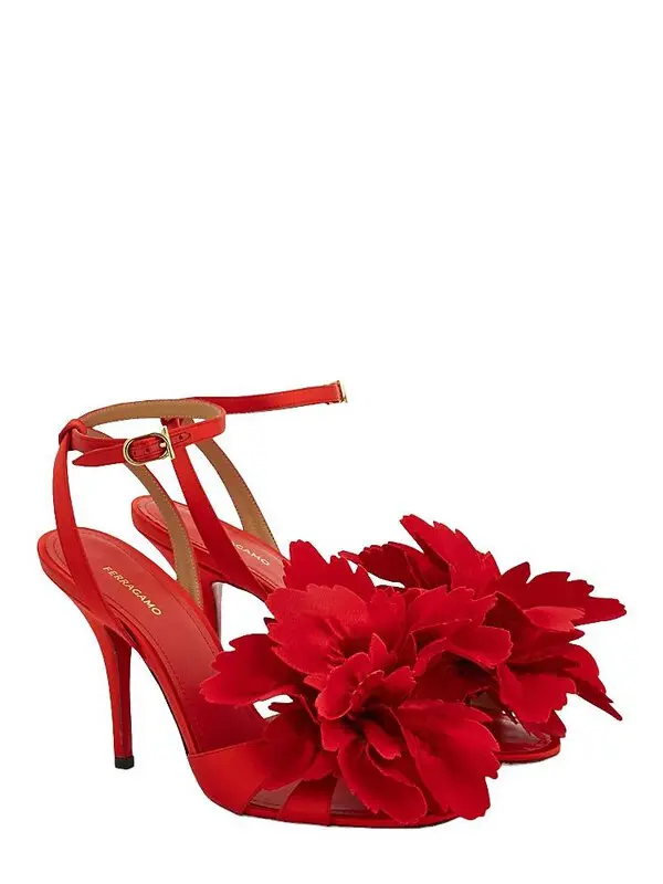 FERRAGAMO Ghilly 95 Embellished Sandals - Flame Red