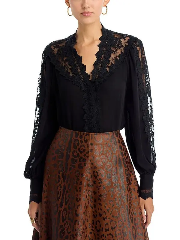Kobi Halperin Miguel Lace Inset Blouse - Black