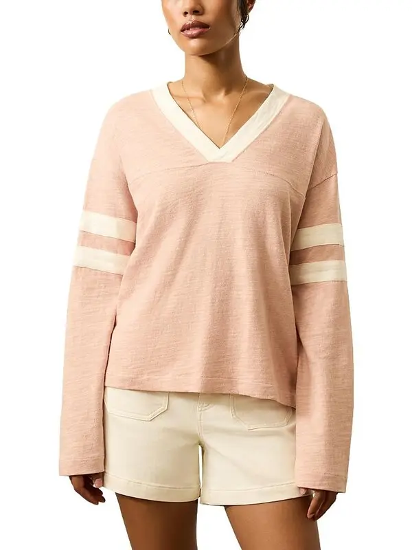 Faherty Brand Slub Varsity V-neck Top - Madder Pink