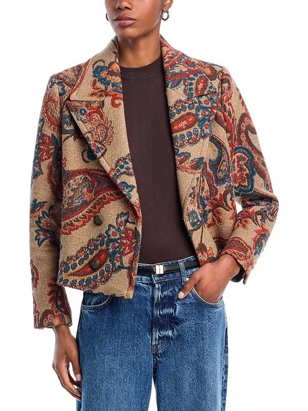 L'Agence Kelsey Cropped Peacoat - Multi Paisley Twill