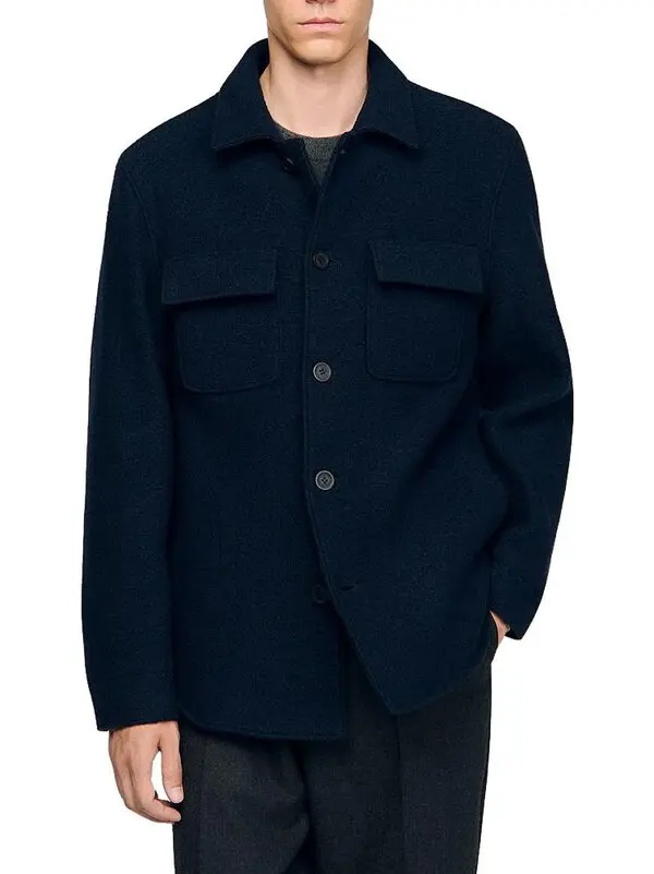 Sandro Wool Boucle Shirt Jacket - Midnight Blue