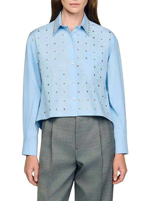 Sandro Rhinestone Blouse - Sky Blue
