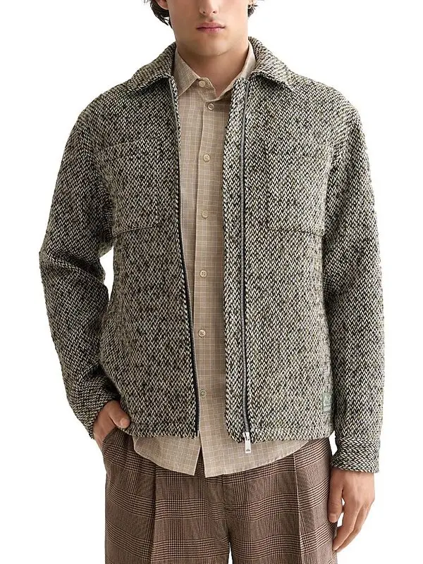 Scotch & Soda Multicolored Tweed Shirt Jacket - Green / Beige Tweed