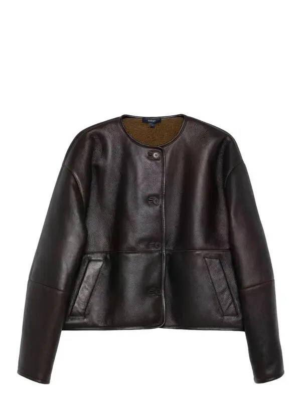 Soeur Buttoned Leather Jacket - Brown