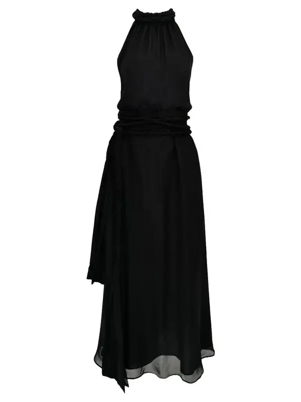 AZLEE Dany High-neck Midi Dress With Braided Waist - Black