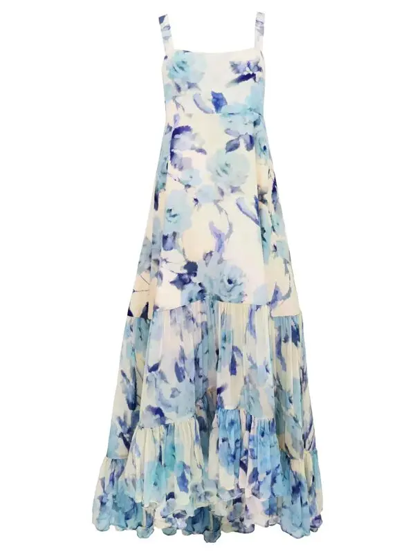 AZLEE Bellevue Floral-pattern Midi Dress - Blue