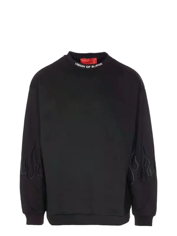 VISION OF SUPER Flame-embroidered Crewneck Sweatshirt - Black
