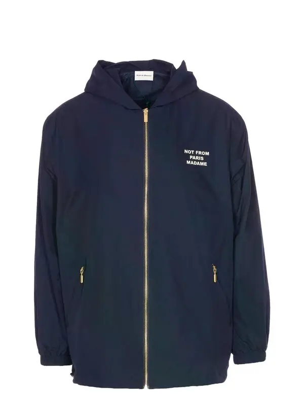 Drole De Monsieur Hooded Slogan Jacket - Blue