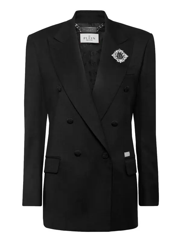 Philipp Plein Crystal-embellished Double-breasted Blazer - Black