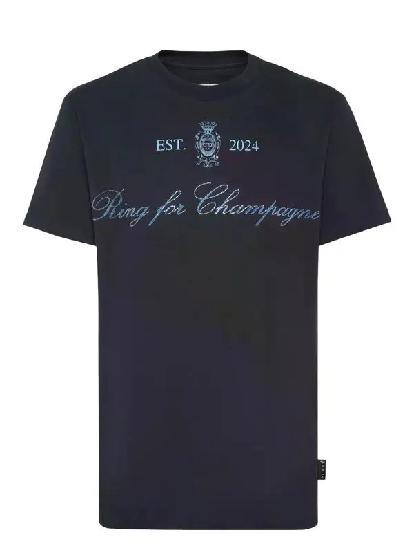 Philipp Plein Stones Embroidered-crest T-shirt - Blue