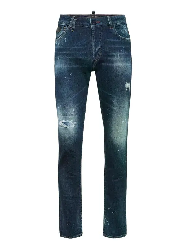 Philipp Plein Paint-splatter Straight-leg Jeans - Blue