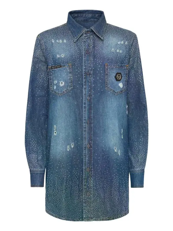 Philipp Plein Rhinestone Embellished Shirt - Blue