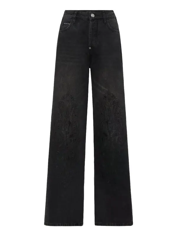 Philipp Plein Paisley-embroidered Wide Leg Jeans - Black