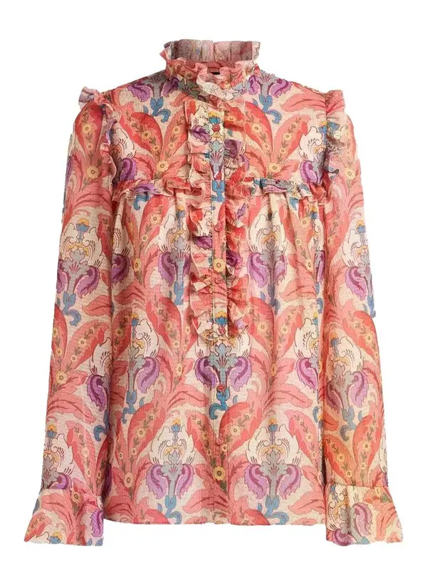 Etro Floral Print Ruffle Blouse - Pink