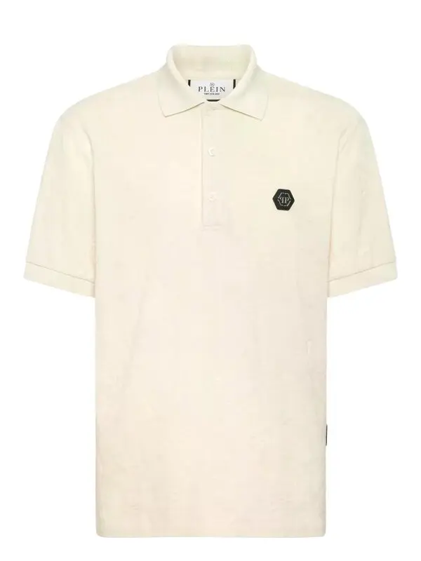 Philipp Plein Logo-patch Jacquard Polo Shirt - Neutrals