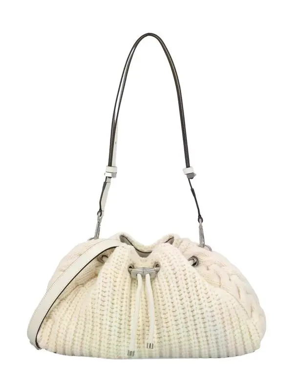 JIMMY CHOO Cable-knit Drawstring Shoulder Bag - Neutrals