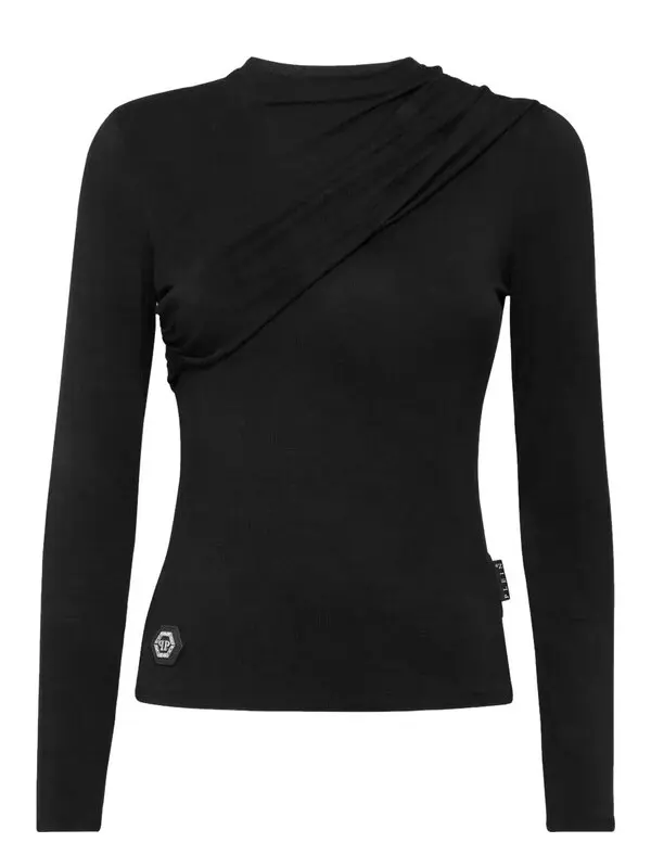 Philipp Plein Draped Long Sleeve Top - Black