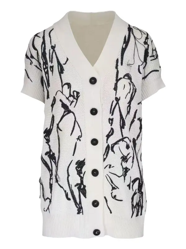 Lafayette 148 New York Sketch-print Short-sleeved Cardigan - White