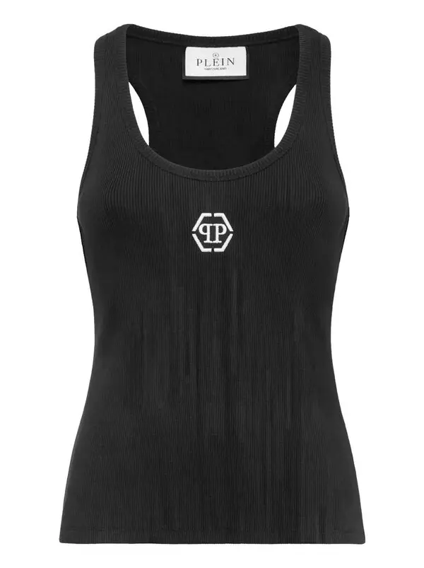 Philipp Plein Ribbed Tank Top With Hexagon Logo - Black