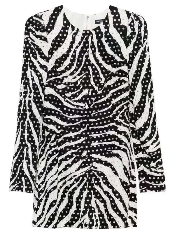 Dolce & Gabbana Zebra-print Crystal-embellished Mini Dress - White