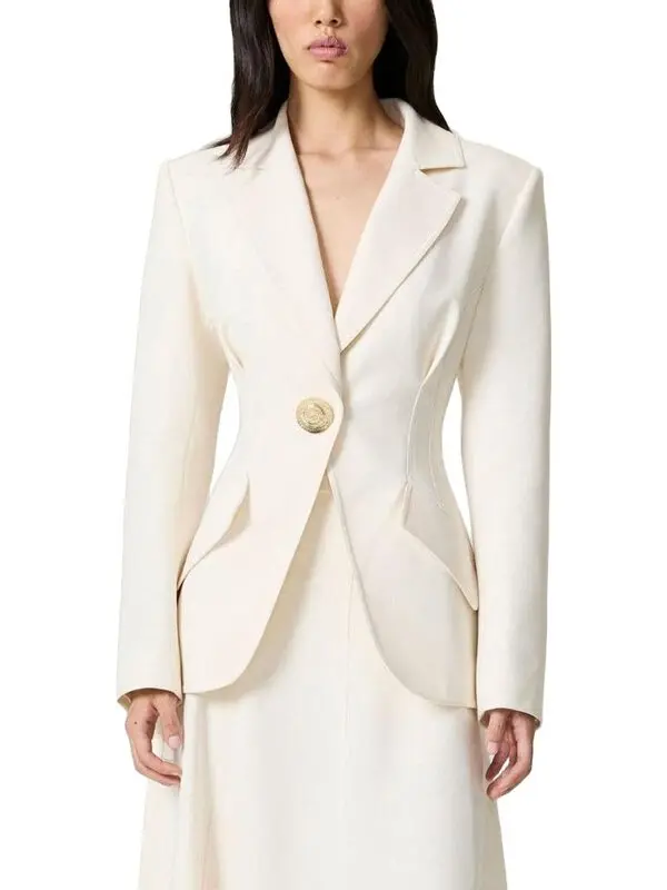 NOCTURNE Padded Shoulder Jacket With Gold Accent - Ivory