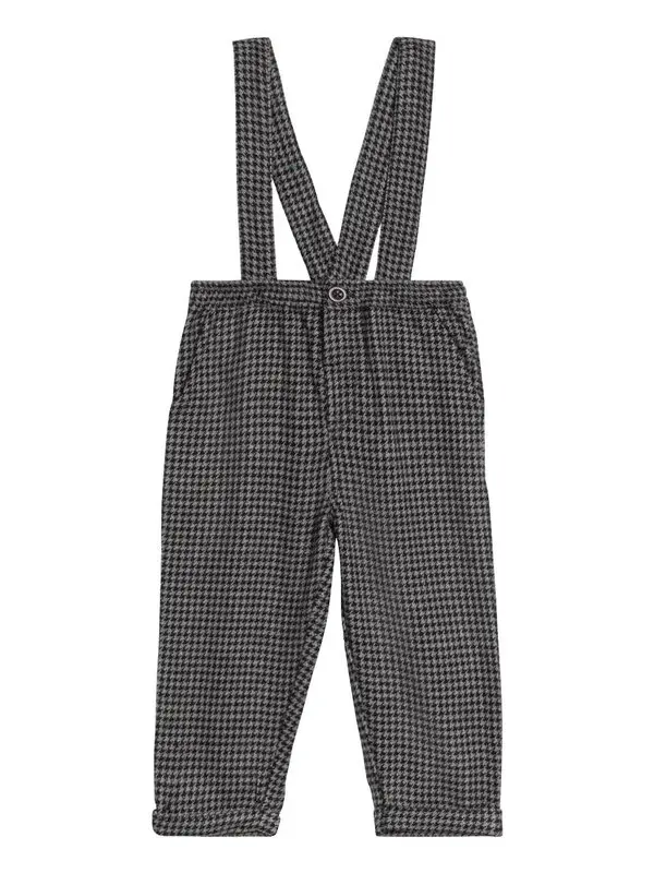 KENDI Hank Organic Flannel Pants With Suspenders - Houndstooth