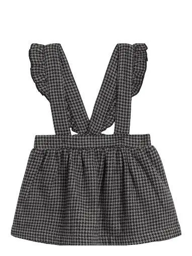 KENDI Flannel Skirt With Ruffle Suspenders - Houndstooth