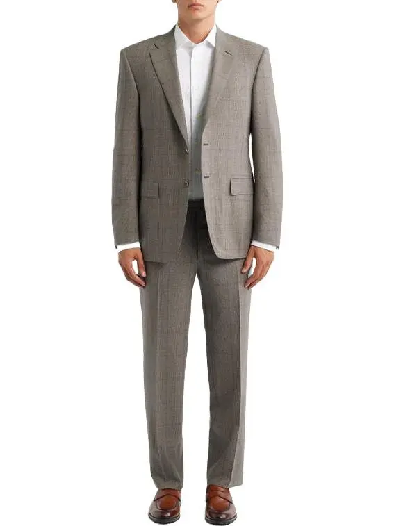 Canali Siena Regular Fit Brown Glen Plaid Impeccabile Wool Suit - Beige