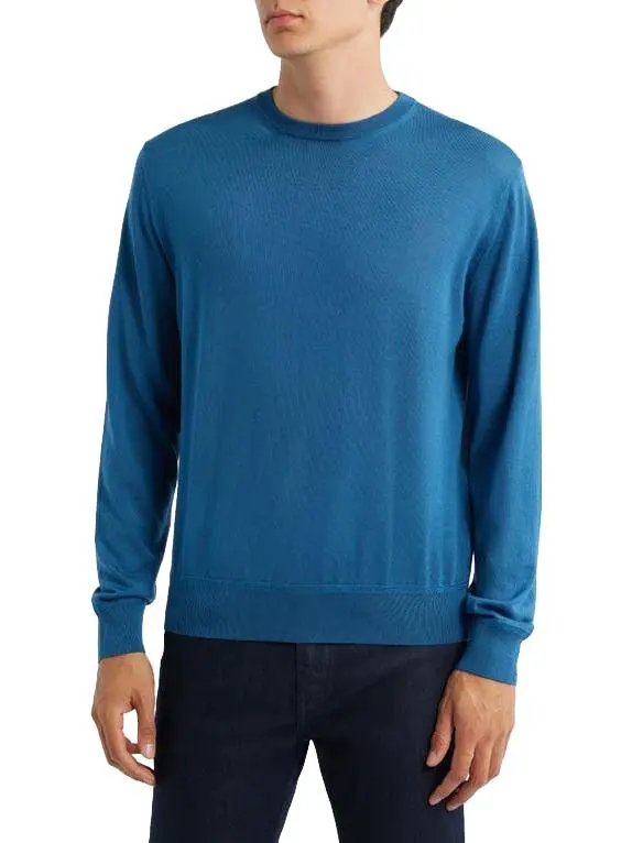 Canali Wool, Silk And Cashmere Crewneck Sweater - Blue