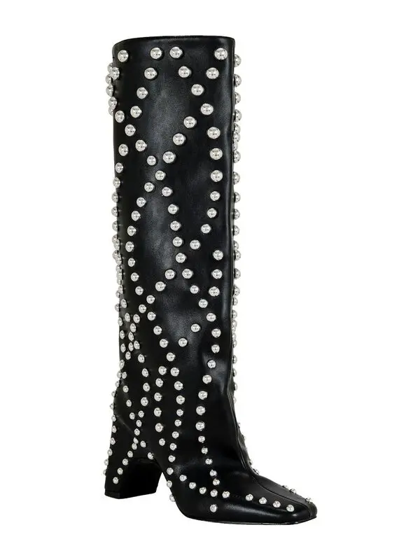 AZALEA WANG Virgile Studded Knee High Boots - Black