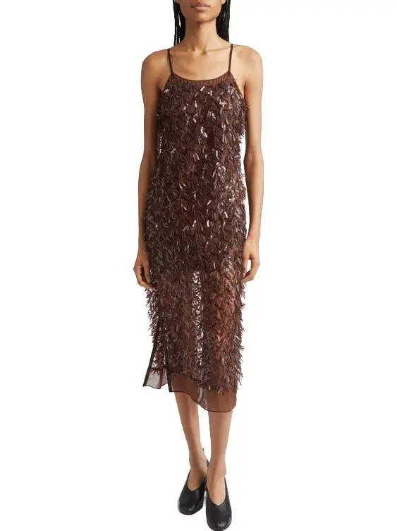 3.1 Phillip Lim Sequin Fringe Slip Dress - Chocolate
