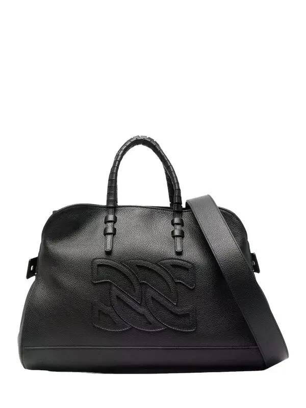 Casadei Embossed Logo Leather Tote - Black