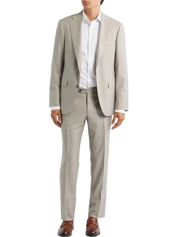 Canali Capri Trim Fit Tan Mélange Super 150s Wool Suit - Beige