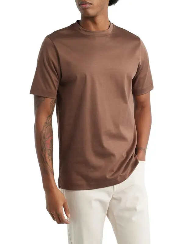 AURELIEN Aur1 Solid Cotton T-shirt - Chocolate