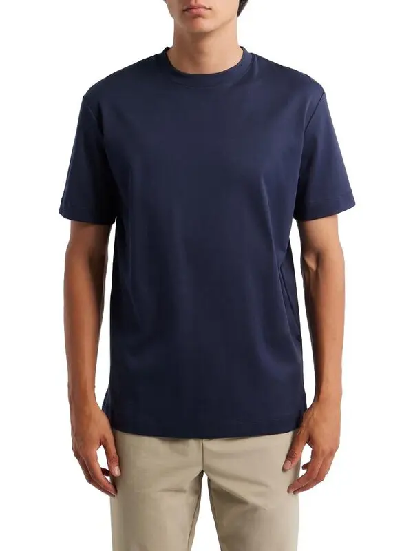 AURELIEN Aur1 Solid Cotton T-shirt - Navy
