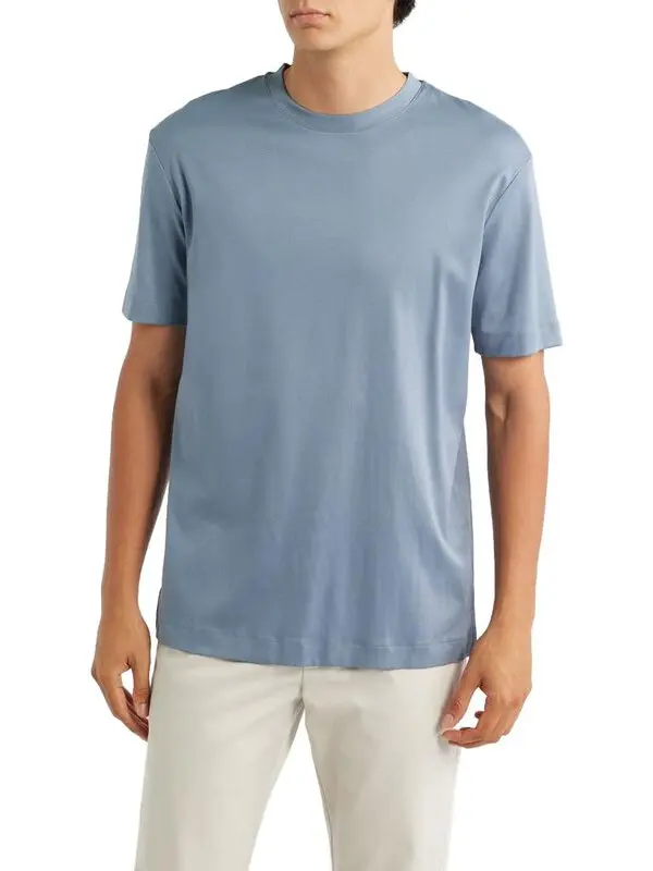 AURELIEN Aur1 Solid Cotton T-shirt - Steel Blue